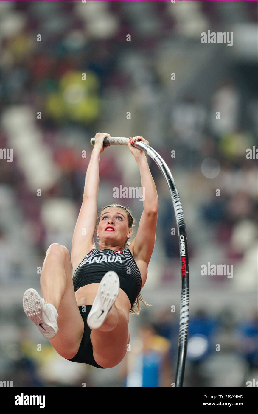 Alysha Newman participating in the pole vault at the Doha 2019 World ...