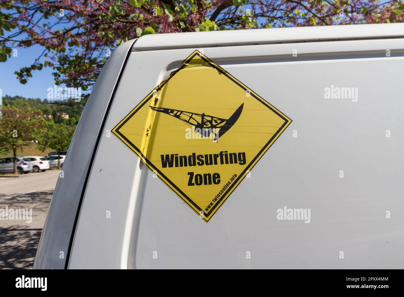 Windsurf sticker on a van Stock Photo - Alamy