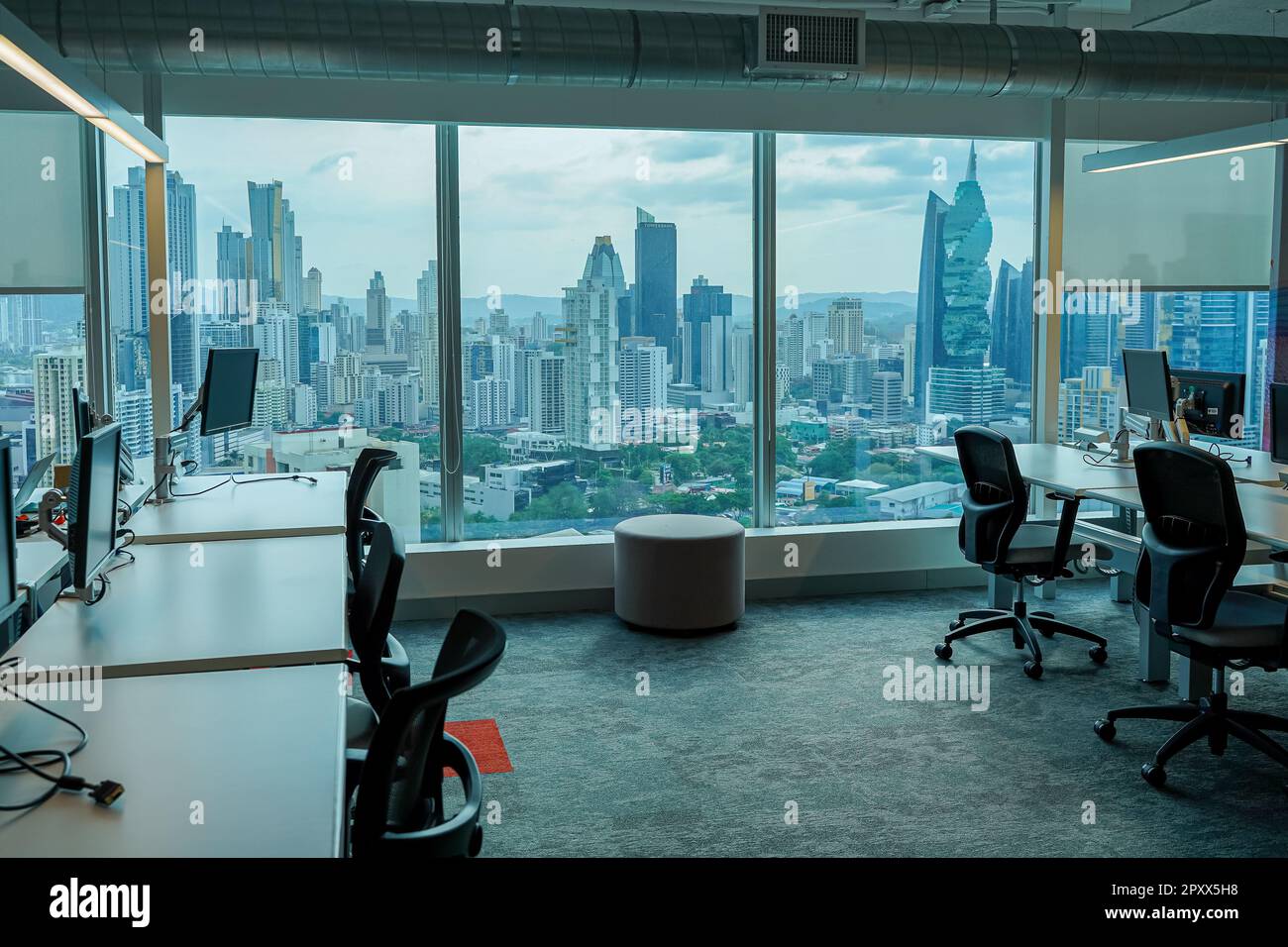 View of a Corporate working space, offices with a window view in ...