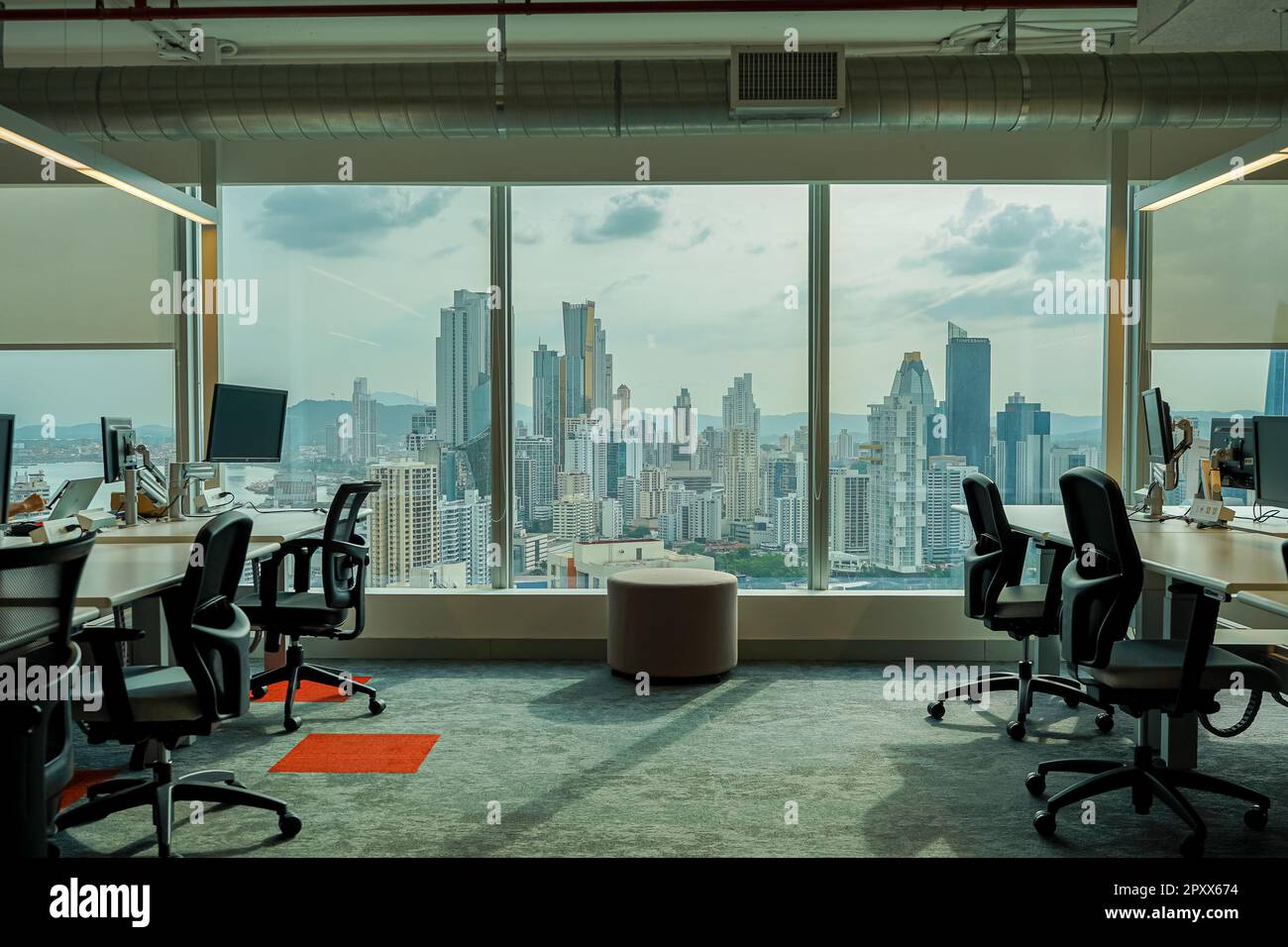 View of a Corporate working space, offices with a window view in ...