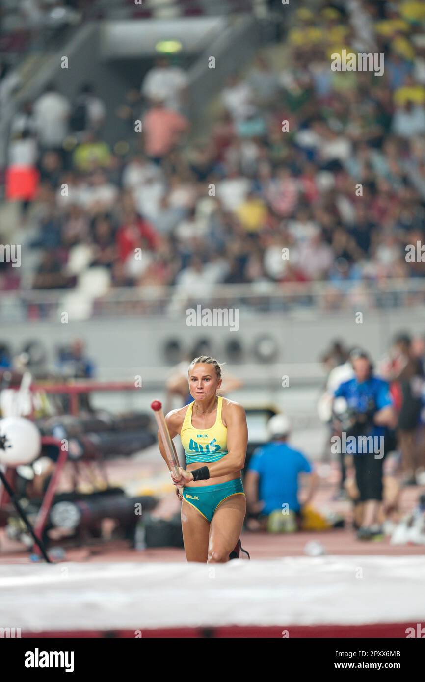 Liz Parnov participating in the pole vault at the Doha 2019 World ...