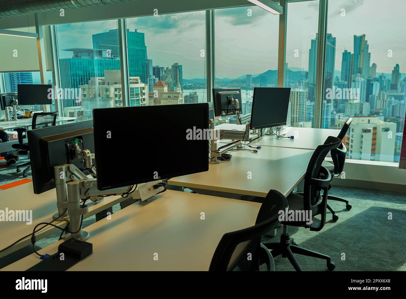 View of a Corporate working space, offices with a window view in ...