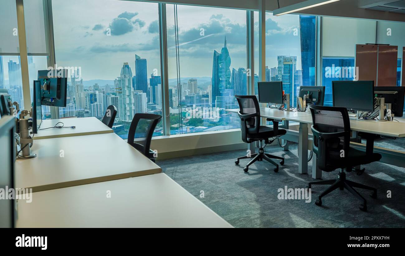 View of a Corporate working space, offices with a window view in ...