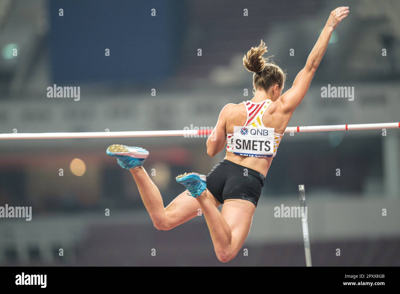 Fanny Smets participating in the pole vault at the Doha 2019 World ...