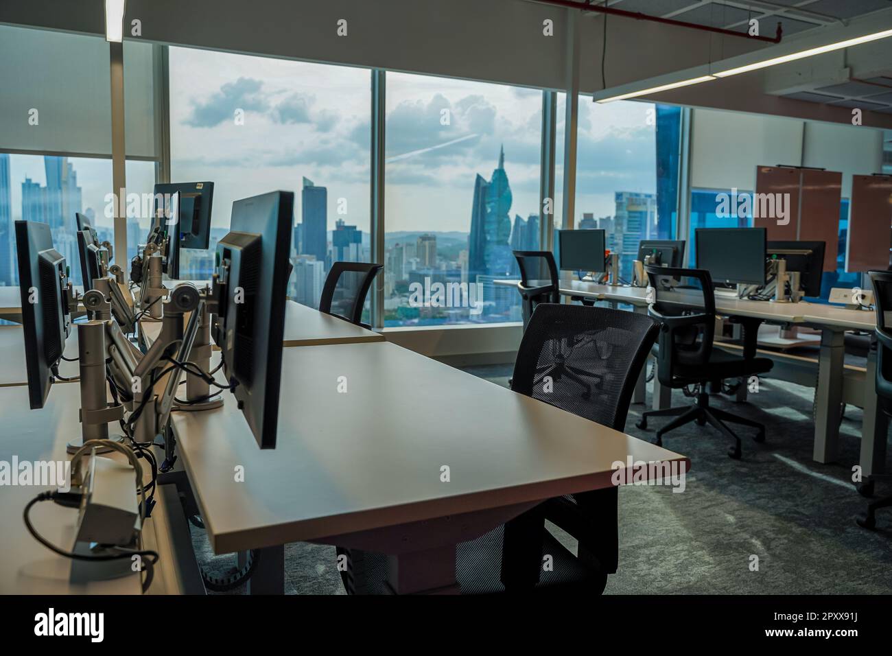 View of a Corporate working space, offices with a window view in ...