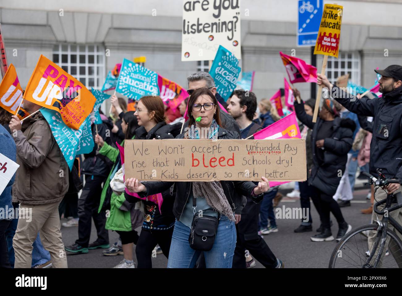 London, UK. 02nd May, 2023. A teacher from National Education Union ...