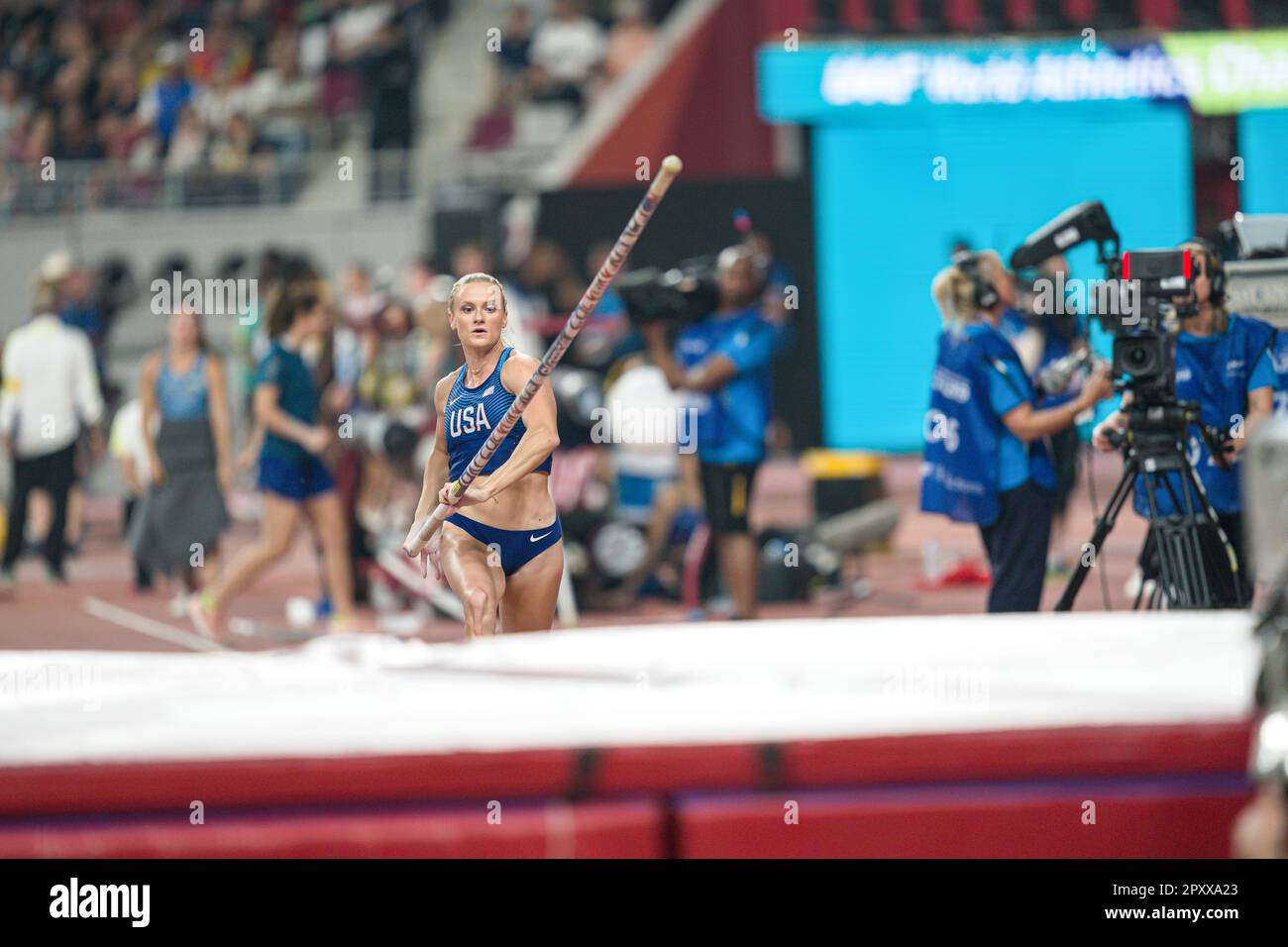 Katie Nageotte participating in the pole vault at the Doha 2019 World ...