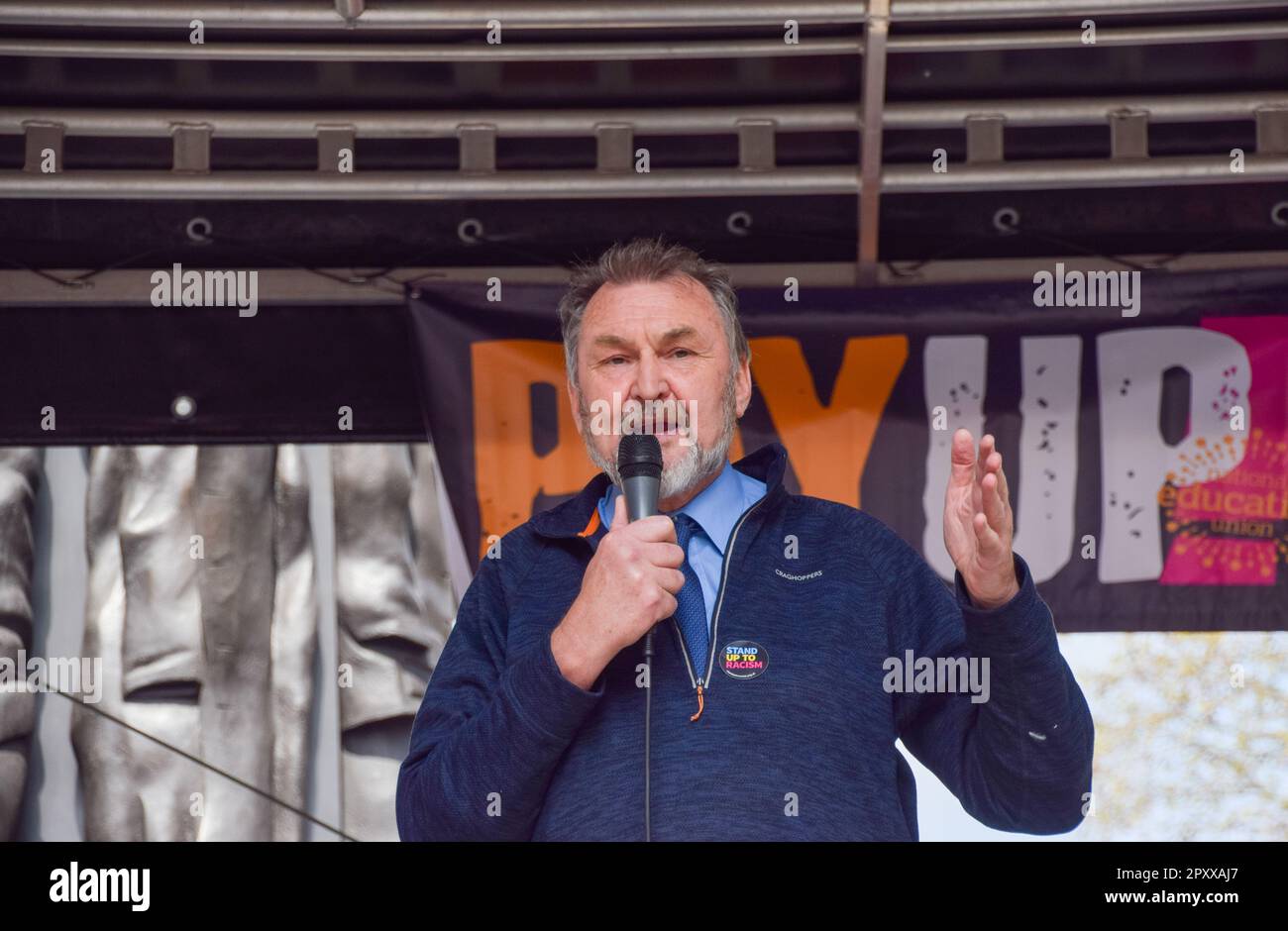 London, UK. 02nd May, 2023. NEU general secretary Kevin Courtney gives ...
