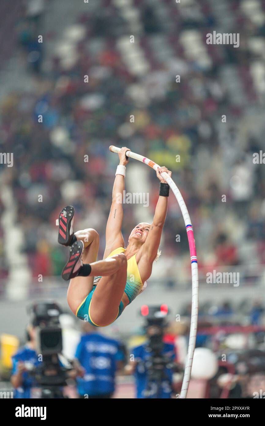 Liz Parnov participating in the pole vault at the Doha 2019 World ...