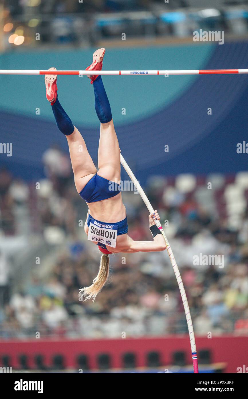 Sandi Morris participating in the pole vault at the Doha 2019 World ...