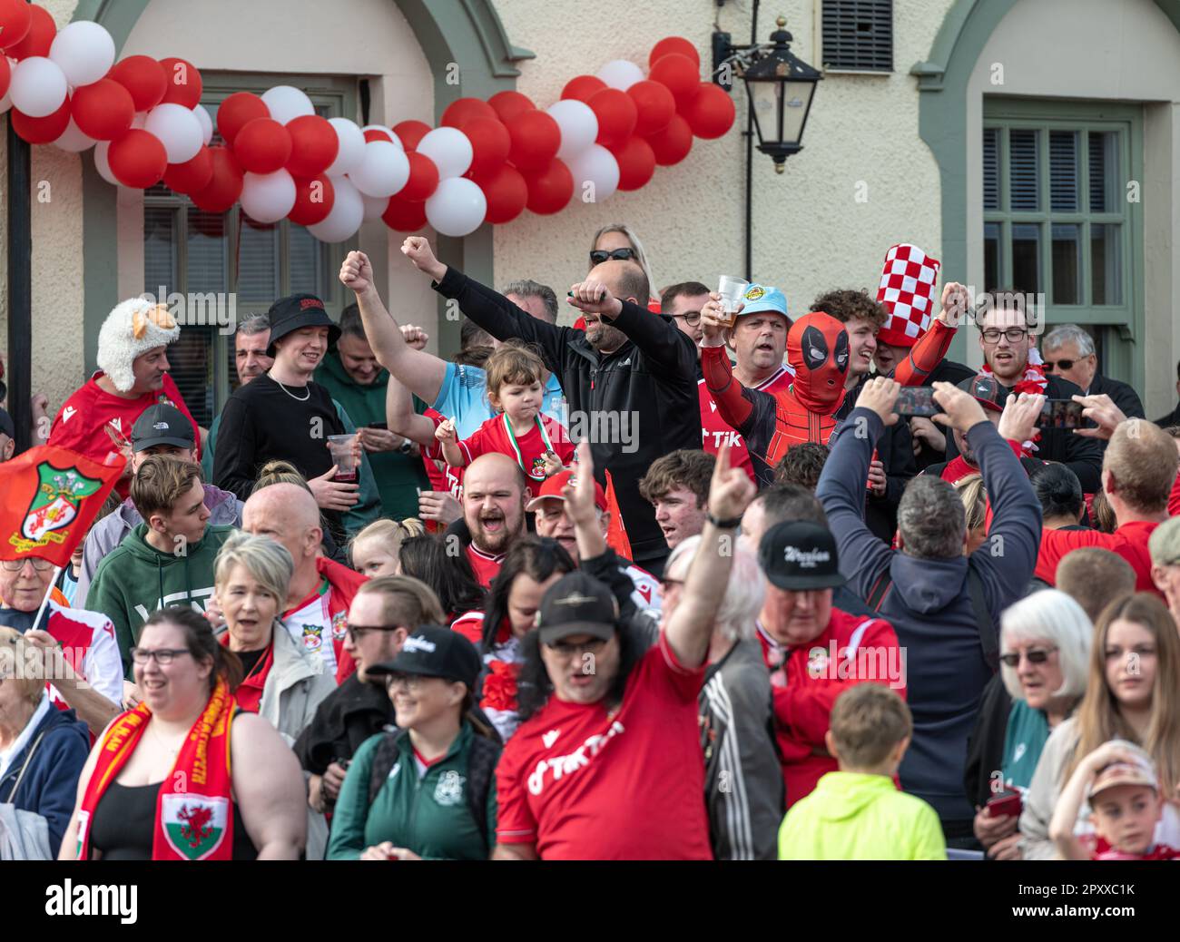 Wrexham, Wrexham County Borough, Wales. 2nd May 2023. Wrexham fans in ...