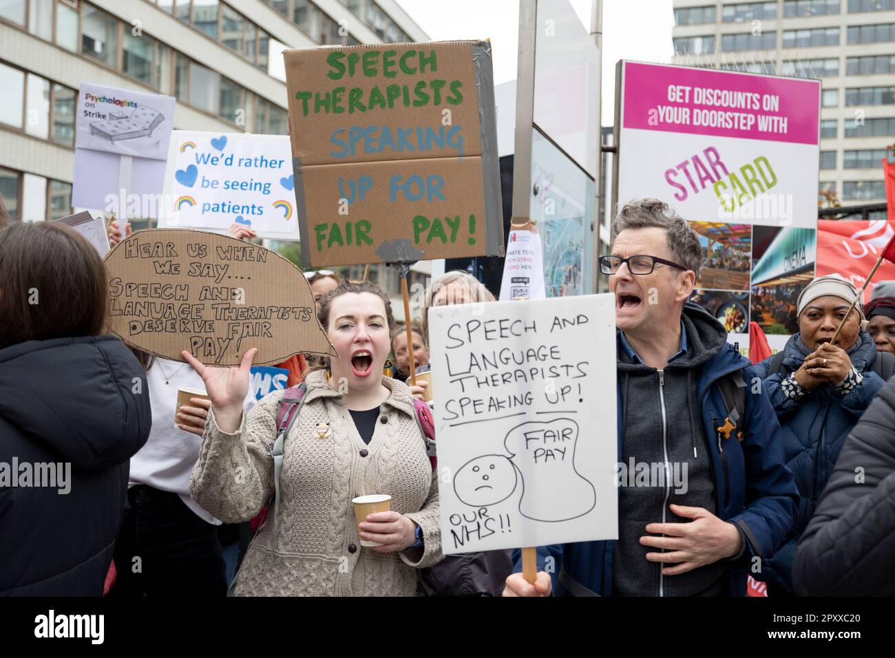 Speech and language therapists, members from the Unite the Union hold ...