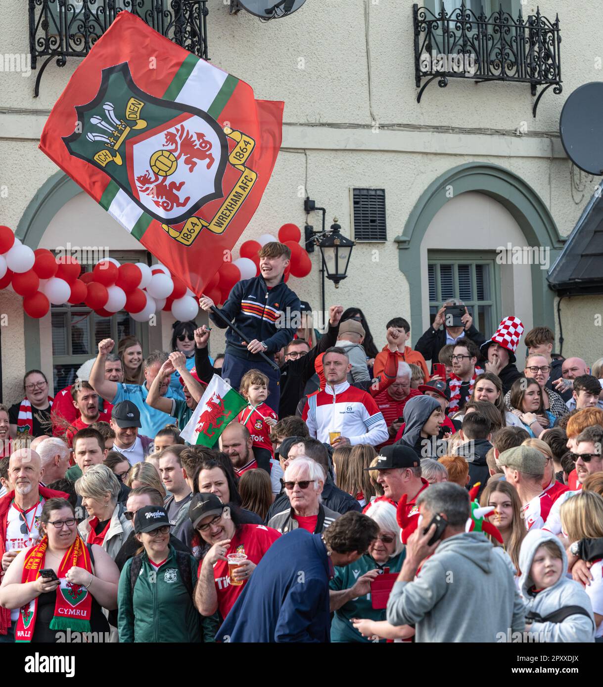 Wrexham, Wrexham County Borough, Wales. 2nd May 2023. Wrexham fans in ...