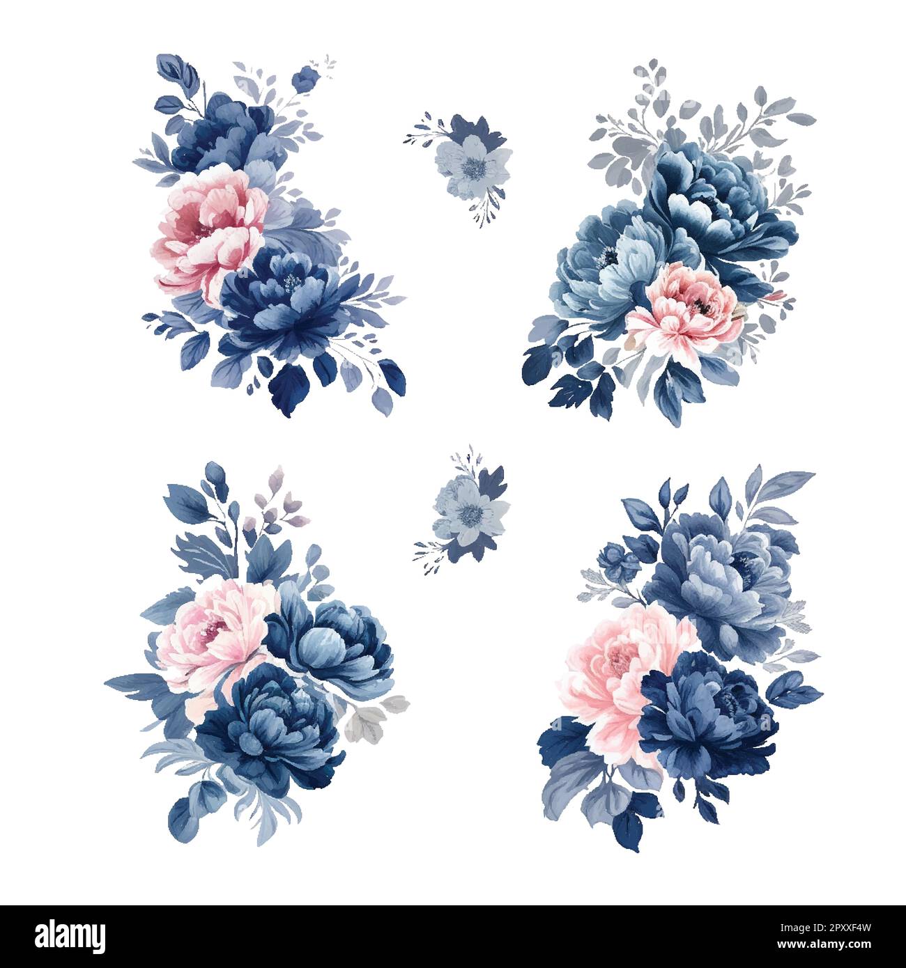 Navy blue watercolor flowers set. Wedding concept. Vector design ...