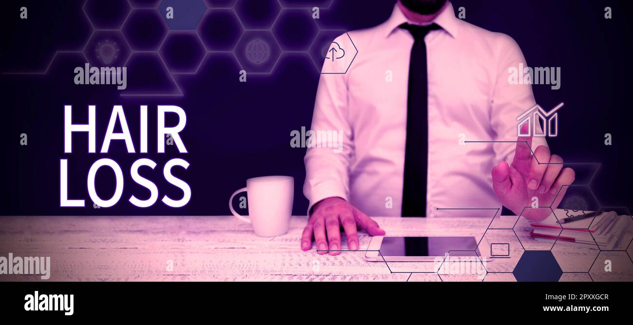 Text sign showing Hair Loss, Business concept Loss of human hair from ...