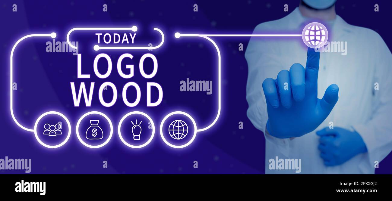 Text sign showing Logo Wood, Conceptual photo Recognizable design or ...