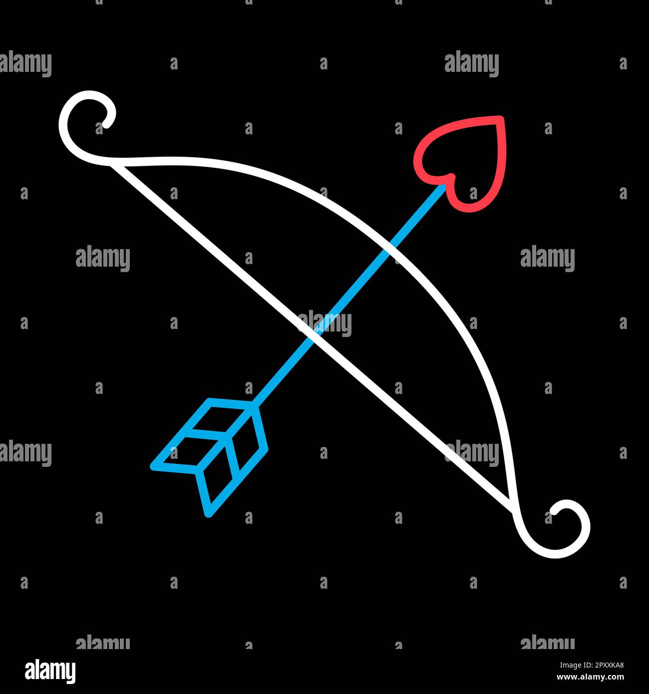Cupid bow and arrow on black background icon. Valentine day symbol ...