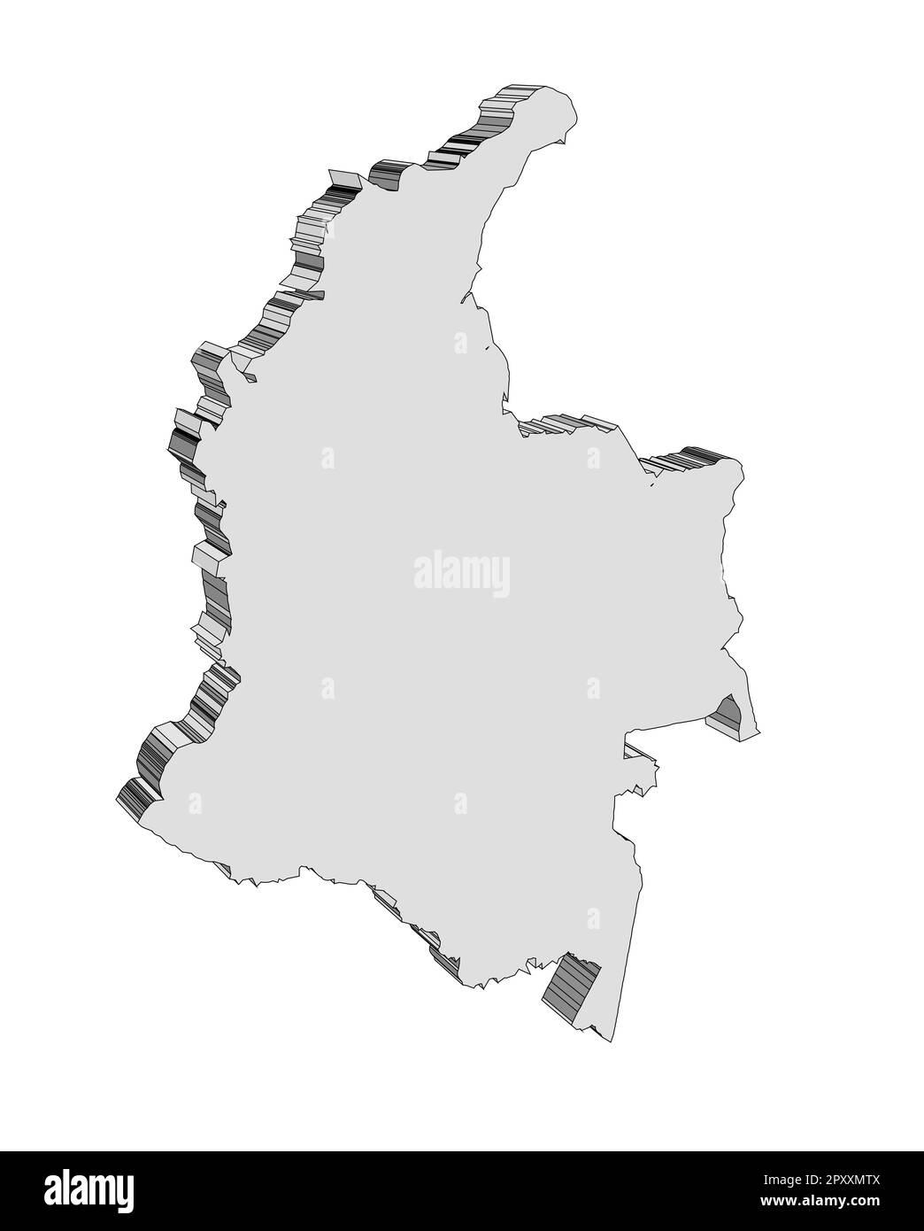 Outline 3D silhouette map of the South American country of Columbia ...