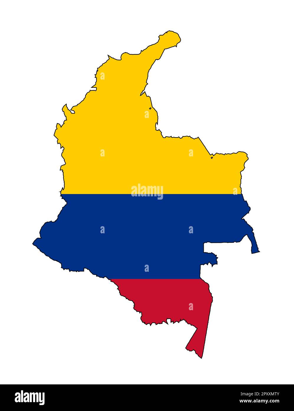 Outline flag silhouette map of the South American country of Columbia ...