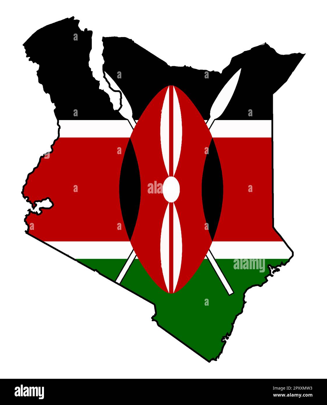 Outline silhouette flag map of the African country of Kenya isolated ...