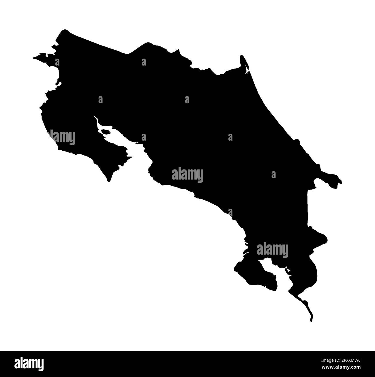 Outline blank silhouette map of the South American country of Costa ...