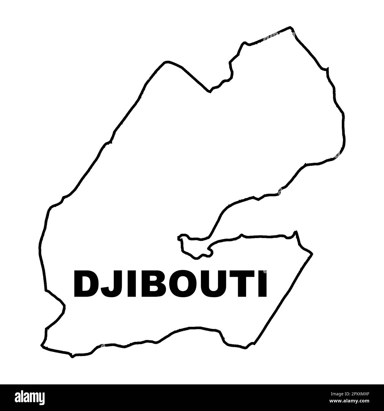 Outline map of the African country of Djibouti isolated over a white ...