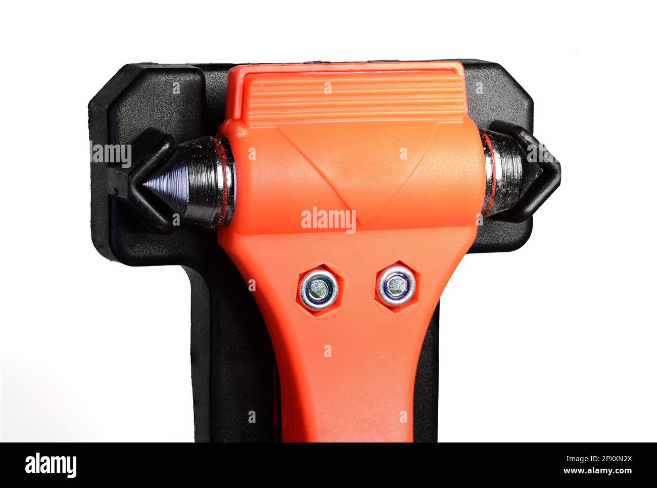 Partial view of distress hammer with two sharp metal tips for crash ...