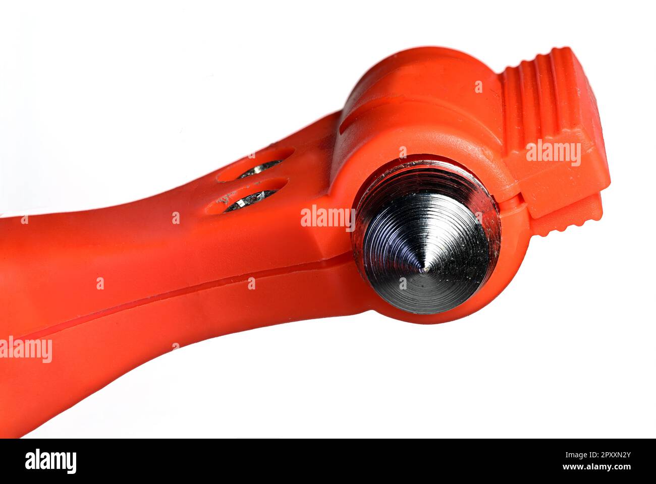 Partial view sharp metal tip of distress hammer as concept for ...