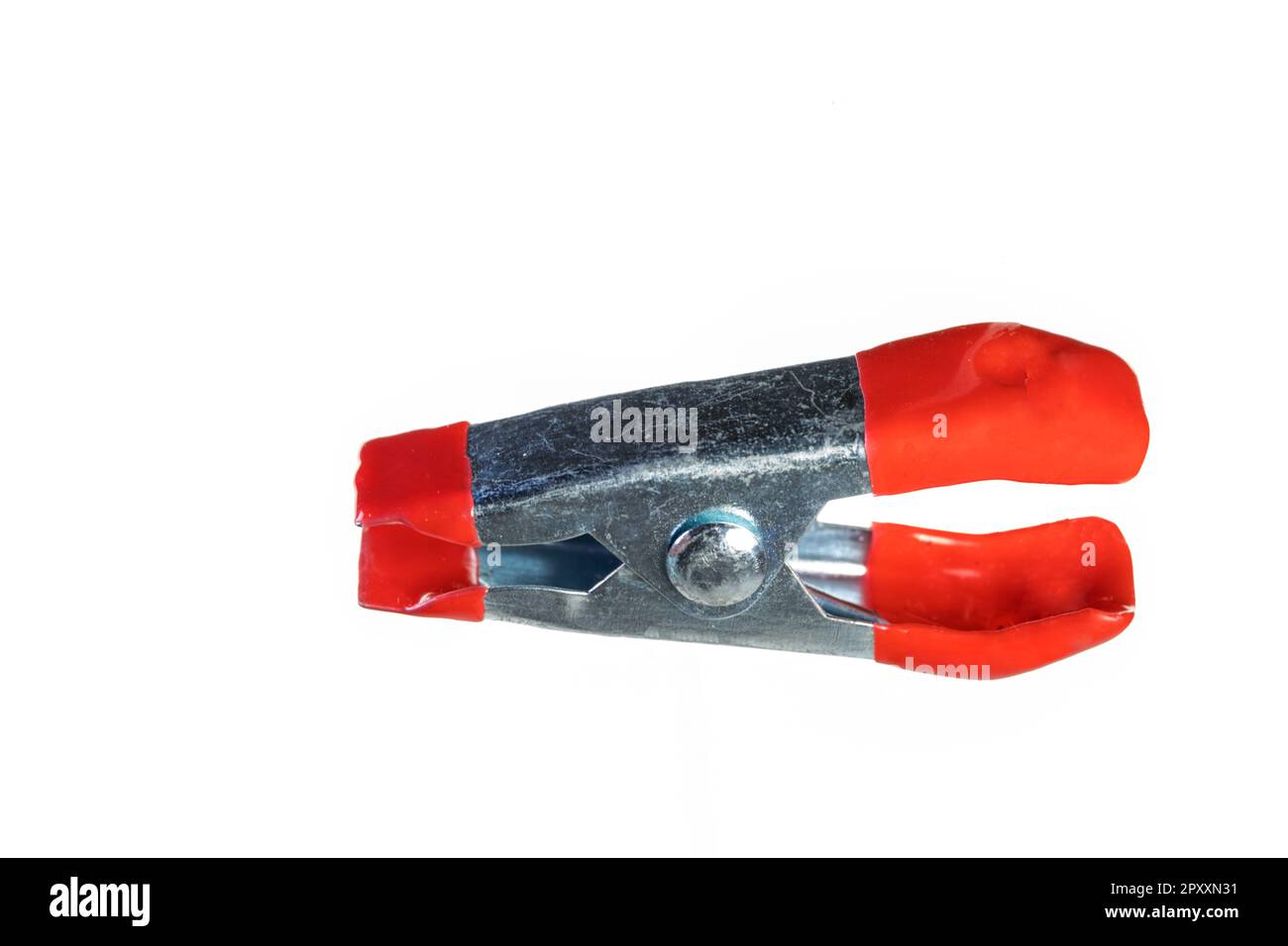 Close up of a small strong slightly opened metal iron steel sheet metal ...