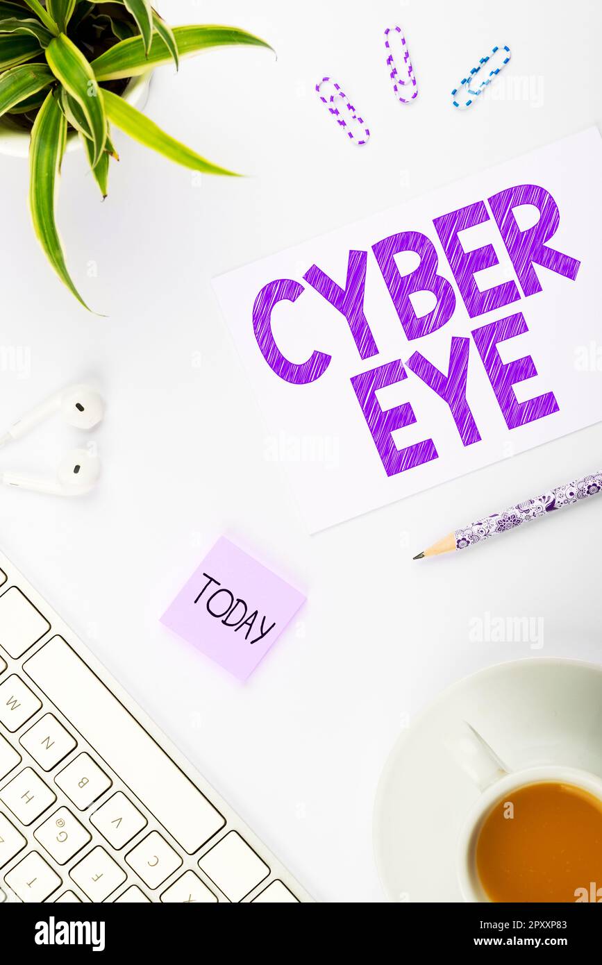 Hand writing sign Cyber Eye, Business concept tool engages in building ...
