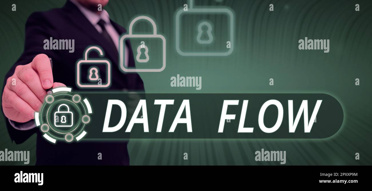 Conceptual caption Data Flow, Concept meaning the movement of data through a system comprised of ...
