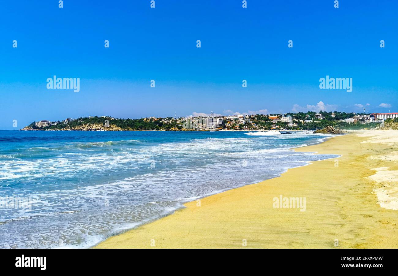 Sun beach people waves and boats in Zicatela Puerto Escondido Oaxaca ...