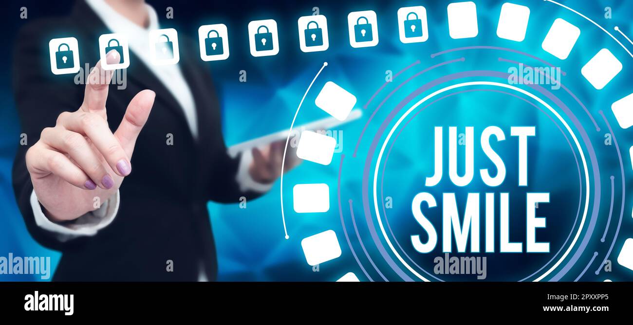 Conceptual caption Just Smile, Business approach assume a facial ...