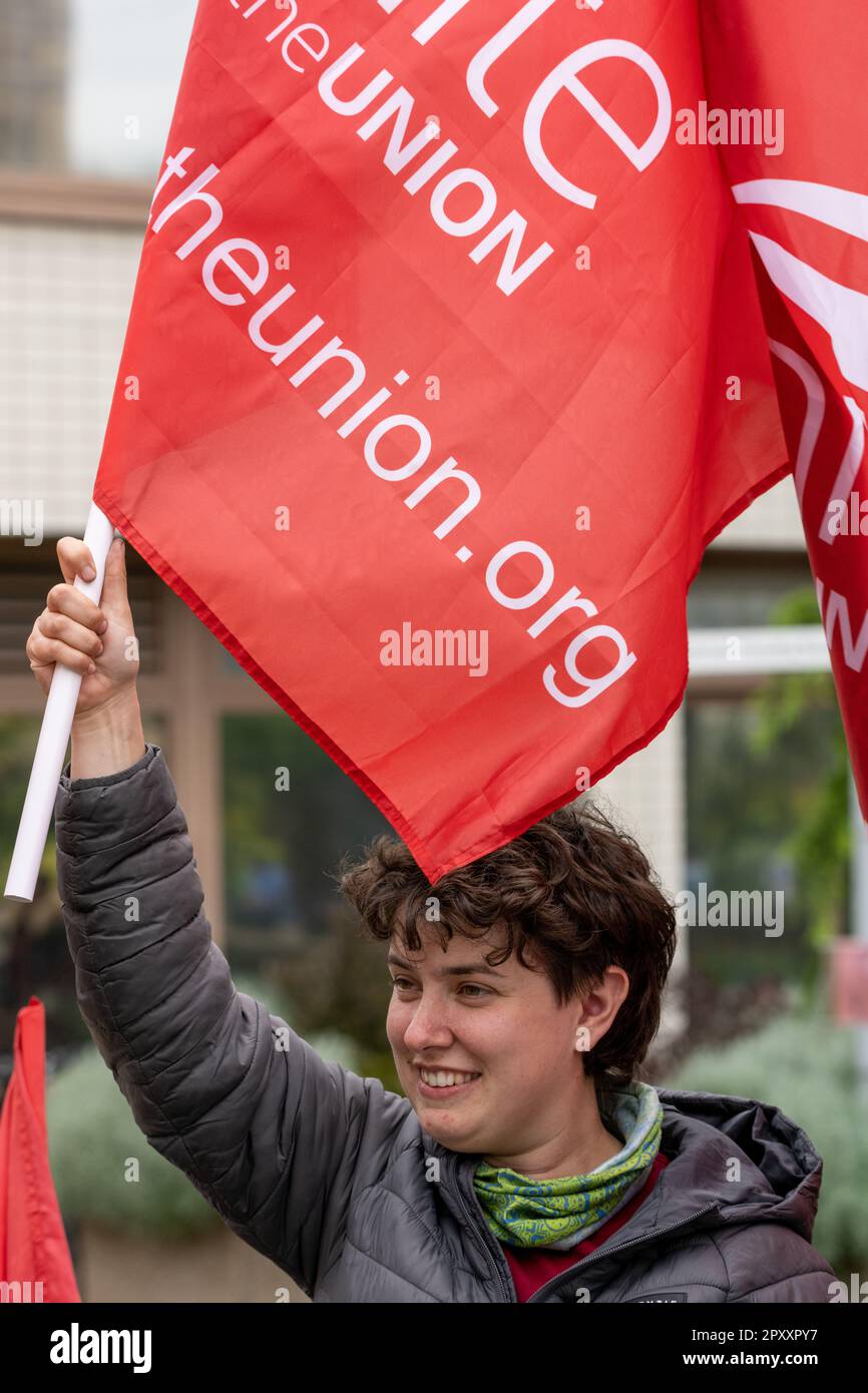 London, UK. 2nd May, 2023. Unite the union picket line outside st ...
