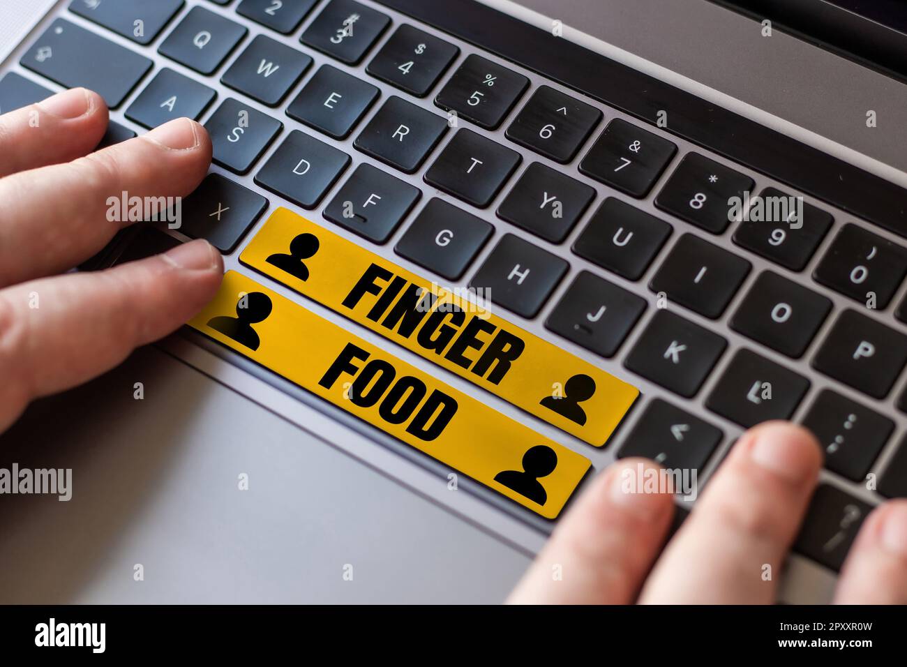 Sign displaying Finger Food, Word Written on products and digestives ...