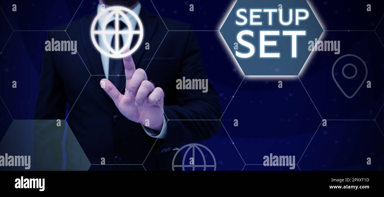 Conceptual display Setup Set, Word Written on the manner, position, or ...