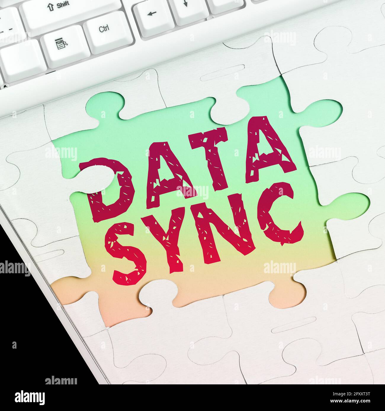 Sign displaying Data Sync, Business overview data that is continuously generated by different ...