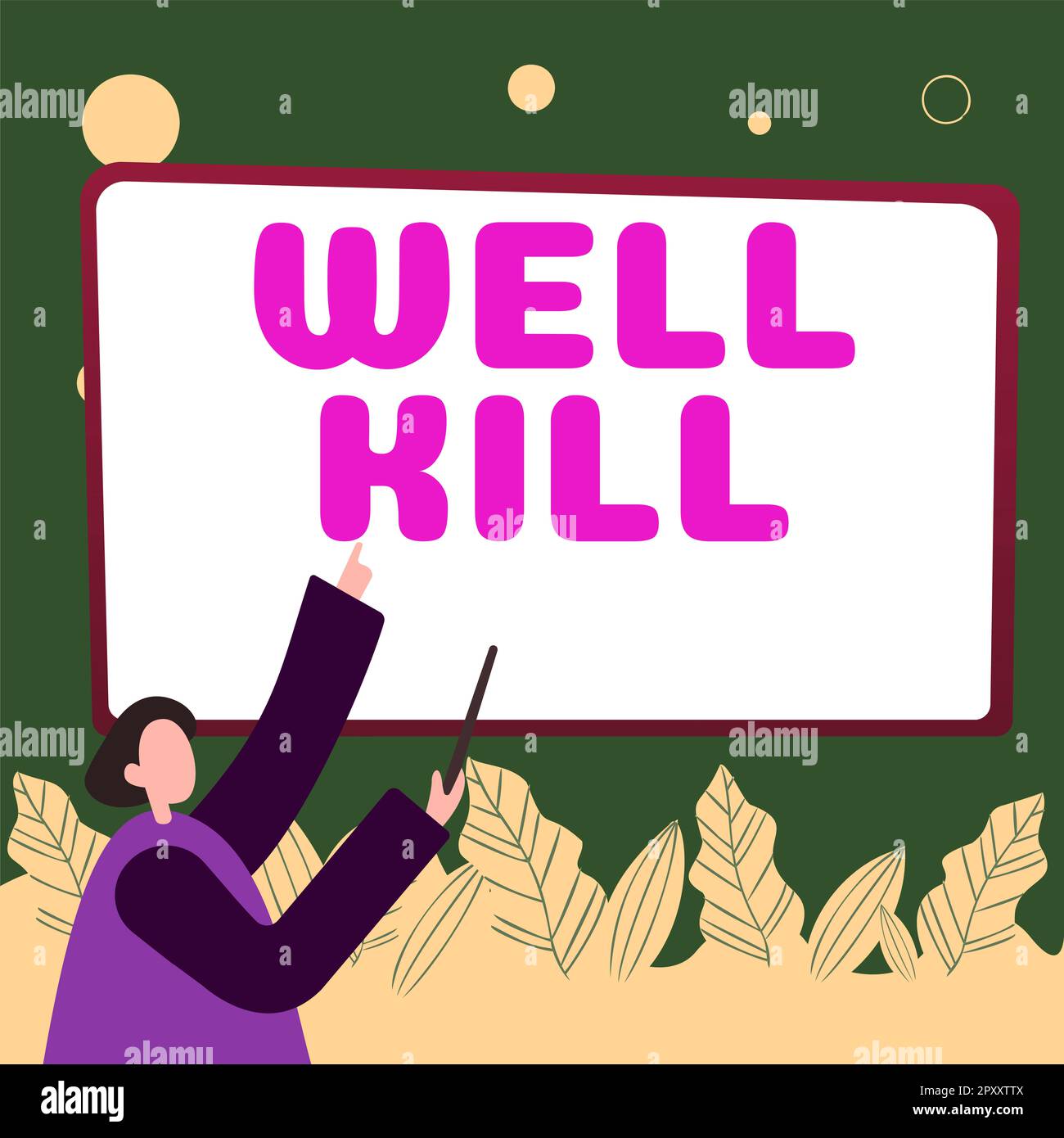 Hand writing sign Well Kill, Concept meaning placing a column of heavy ...