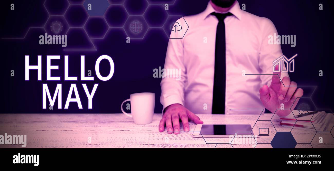 Handwriting text Hello May, Word Written on to address the fifth month ...