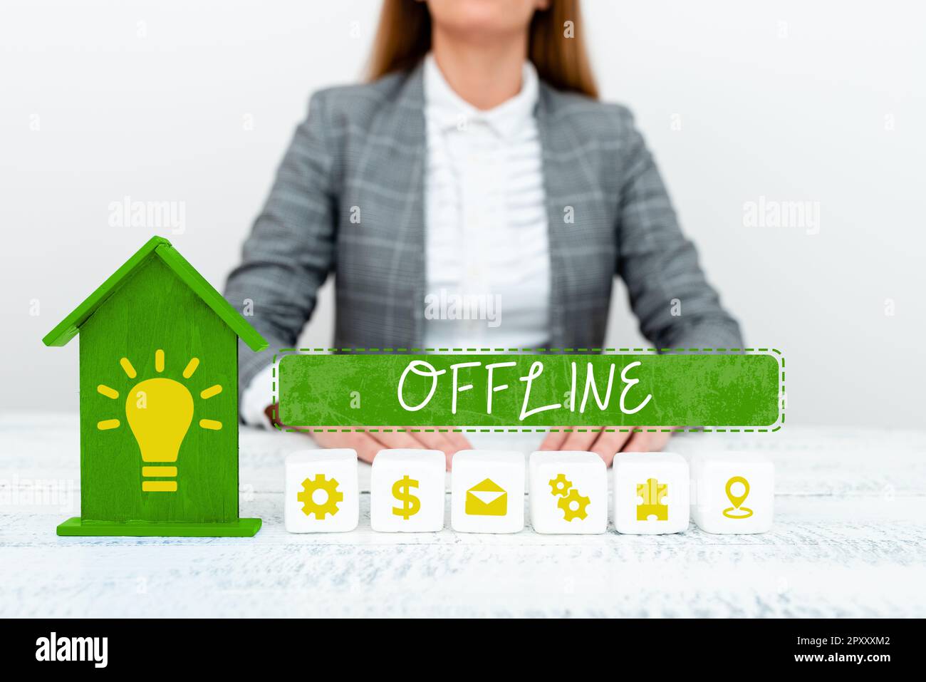 Conceptual display Offline, Business concept Not having directly connected to a computer or ...