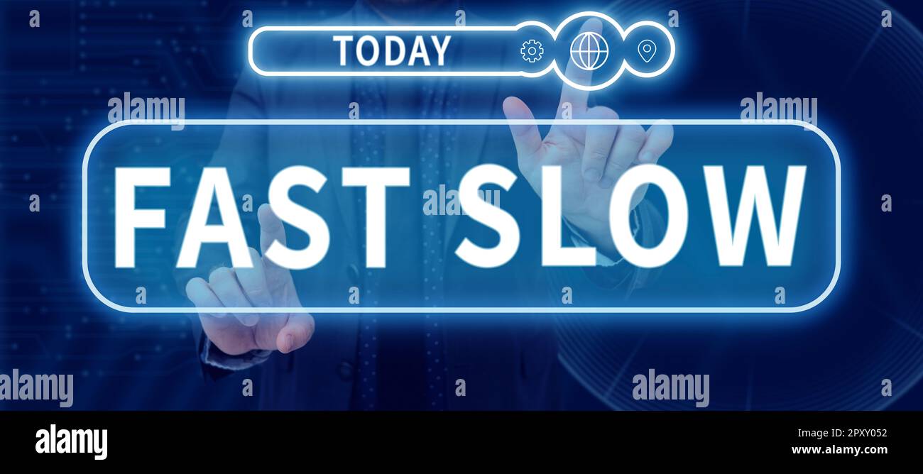 Text caption presenting Fast Slow, Word for moving or proceeding with ...