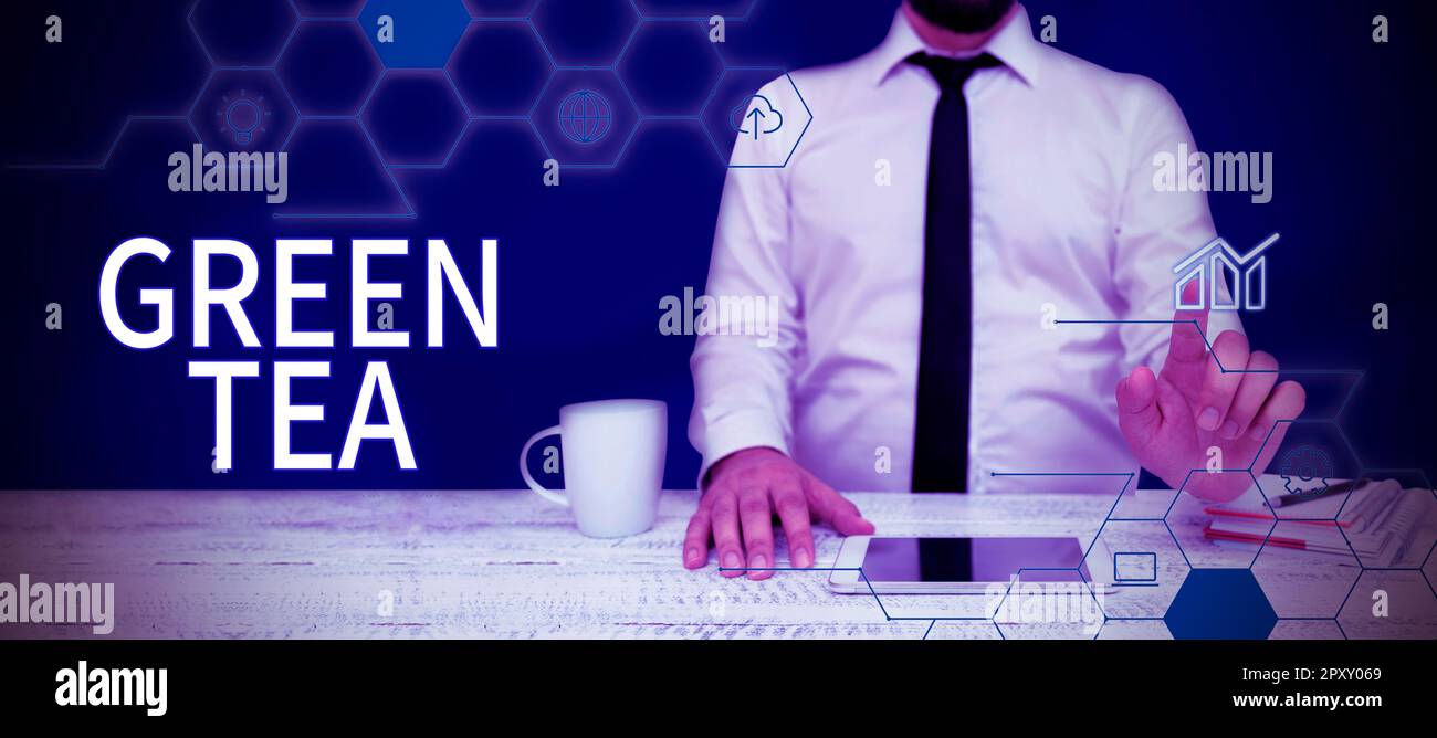 Sign displaying Green Tea, Internet Concept type of tea that is made ...