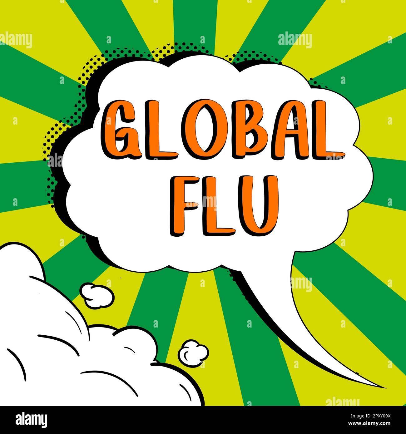 Text caption presenting Global Flu, Word for Common communicable ...