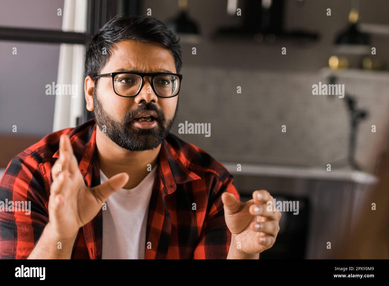 Head shot portrait smart confident smiling millennial indian man ...