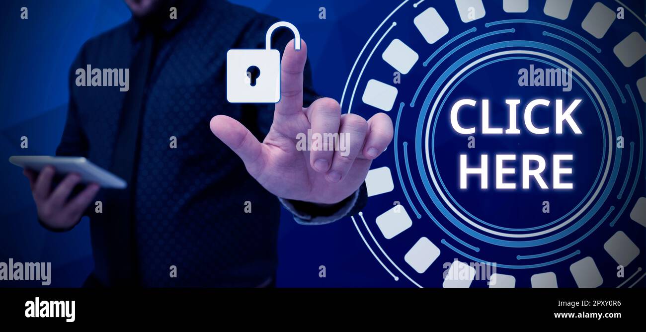 Inspiration showing sign Click Here, Business idea carry out a computer ...