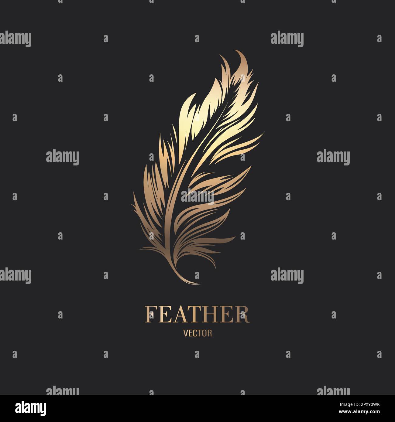 Vector Fluffy Golden Color Feather Logo Icon, Silhouette Feather ...