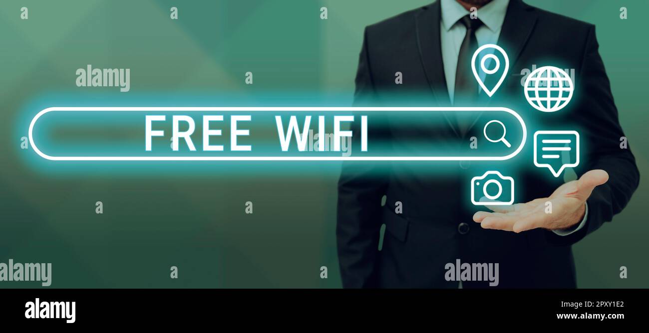 Text caption presenting Free Wifi, Business concept let you connect to ...