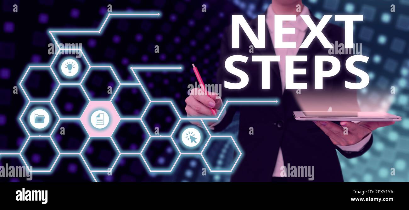 Text showing inspiration Next Steps, Business concept numper of process going to be made after ...