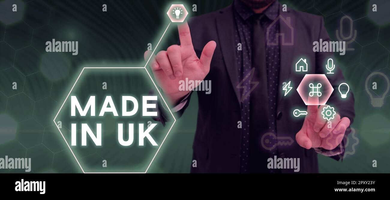 Text sign showing Made In Uk, Business showcase Something manufactured ...