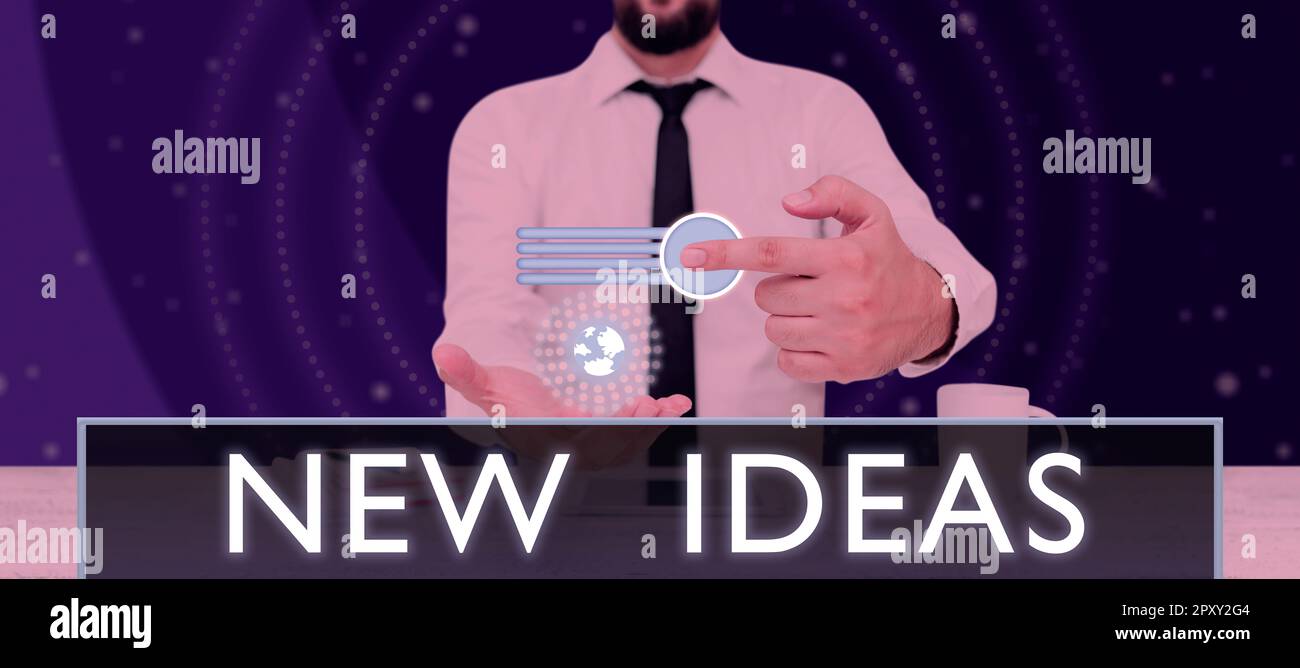Text sign showing New Ideas, Word for something original or fresh and ...
